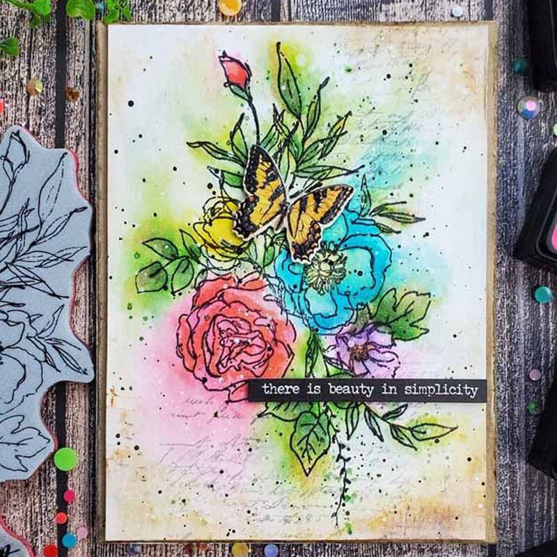 7x8.7inch Floral Outline Clear Stamp 3 Beautiful F... – Grandado