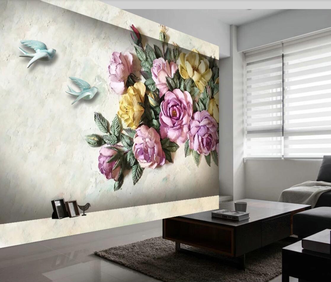 3D Reliëf Bloem Behang Muurschildering Thuis Wall ... – Vicedeal