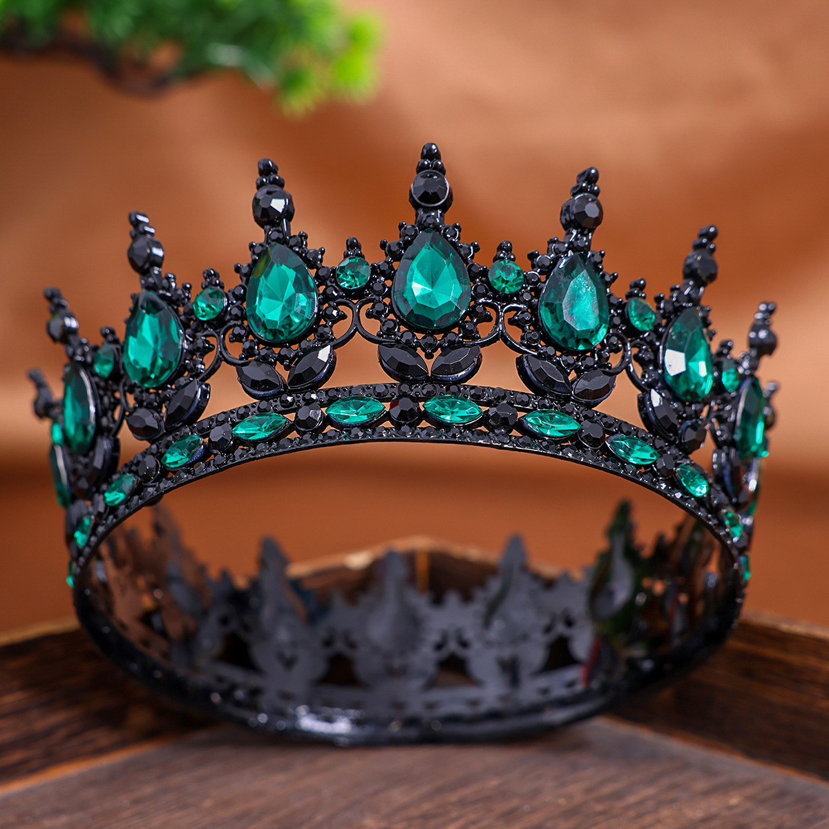 Baroque Royal Queen King Black Crystal Tiaras Crow... – Grandado