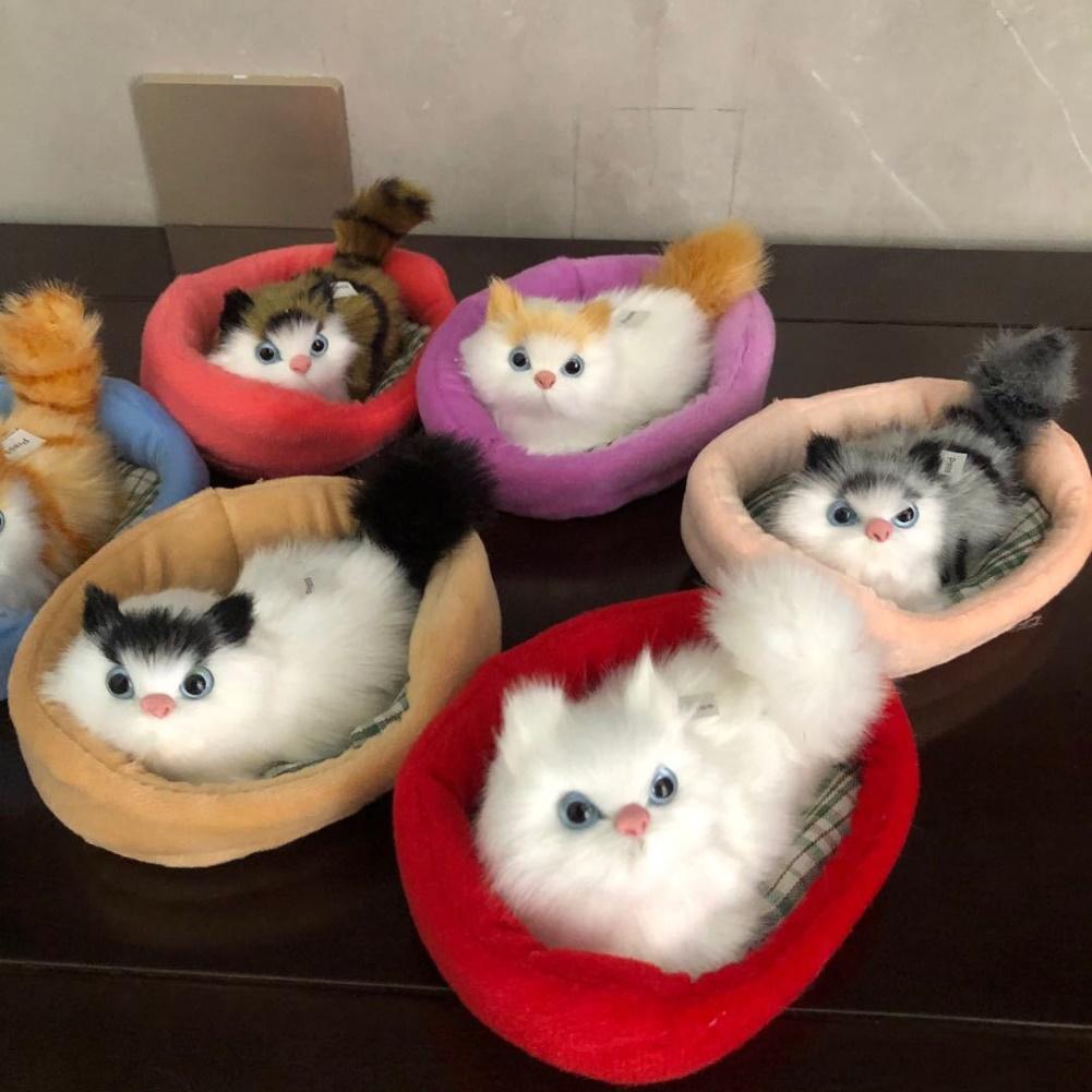 Kids Simulation Mew Sound Cat Sleeping in Nest Plu... – Vicedeal