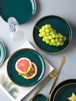 Green Ceramic Gold Inlay Plate Steak Food Plate No... – Grandado