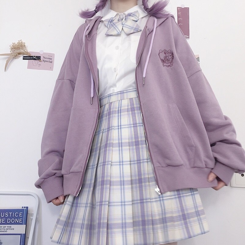 Japanese JK solid color hoodie jacket Korean kawai... – Grandado