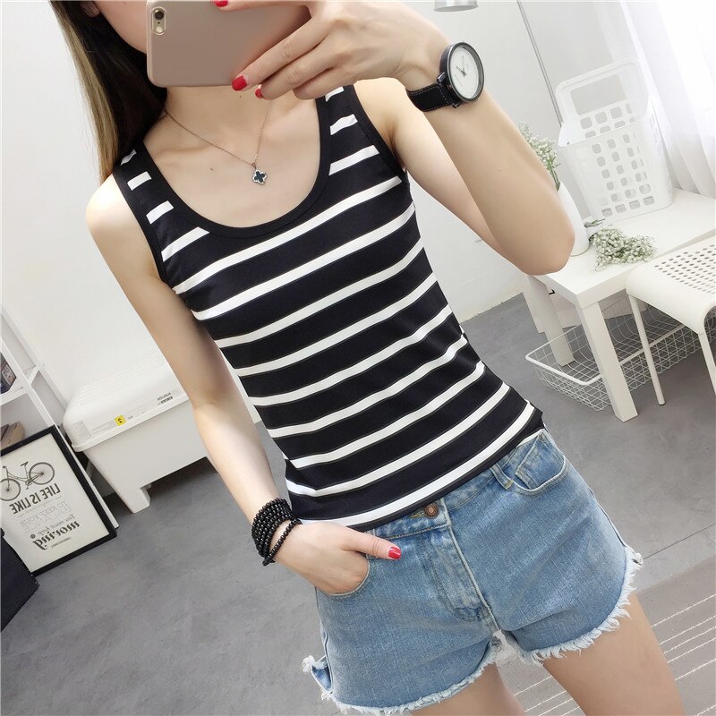 Gestreepte Slaap Tops Vrouwen O-hals Mouwloze Top ... – Vicedeal
