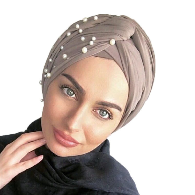 Muslim Women Suede Twist Turban Caps With Pearls H... – Vicedeal