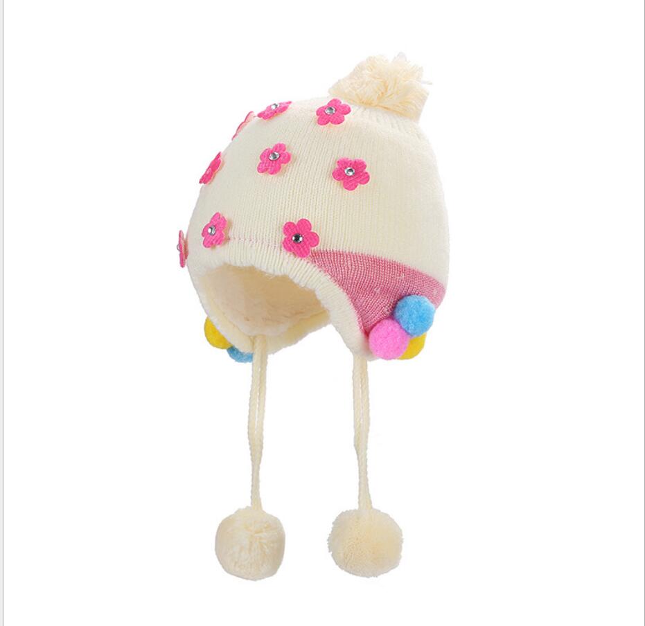 Rhinestone Small Flower Baby Girls Cashmere Beanie... – Grandado