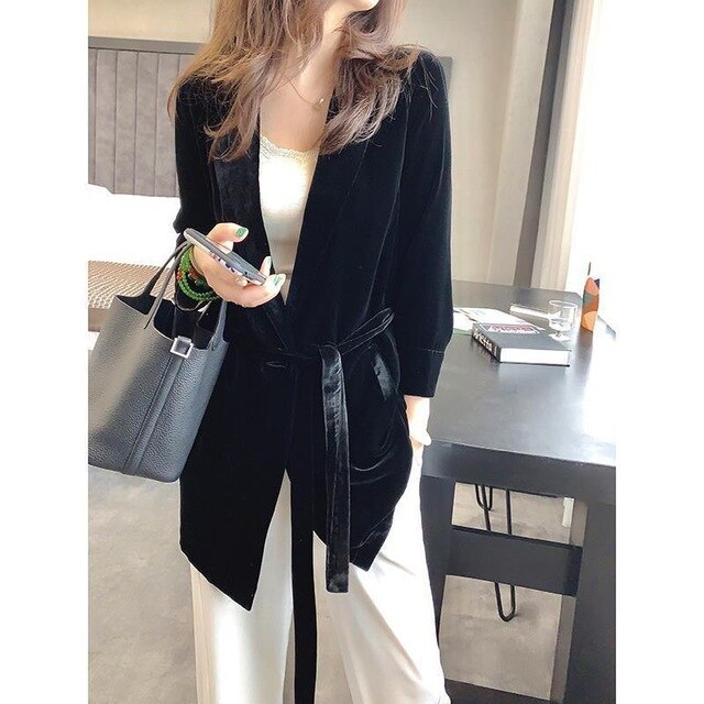 Peonfly Autumn Women's Velvet Blazers Jacket with ... – Vicedeal