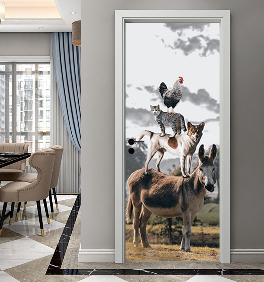Funny Wall Sticker Donkey Dog Cat Chicken Door Sti... – Grandado