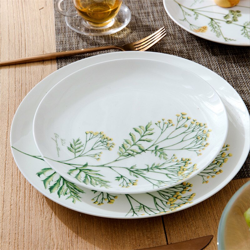 Nordic Plant Pattern Dish White Porcelain Dinner P... – Grandado