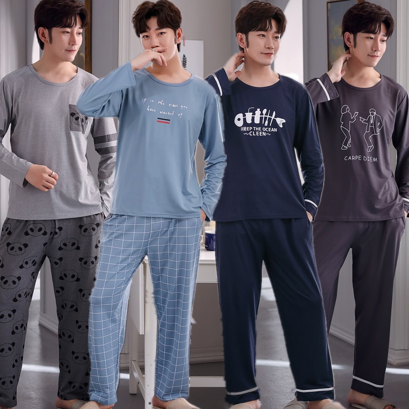 XIZOU Mens O-neck Cotton Pajama Sets Pajamas Men S... – Vicedeal