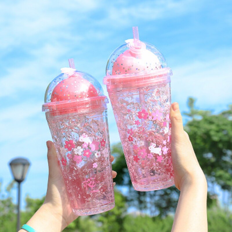 Water Cup Cute Student Gradient Color Cherry Plast... – Grandado