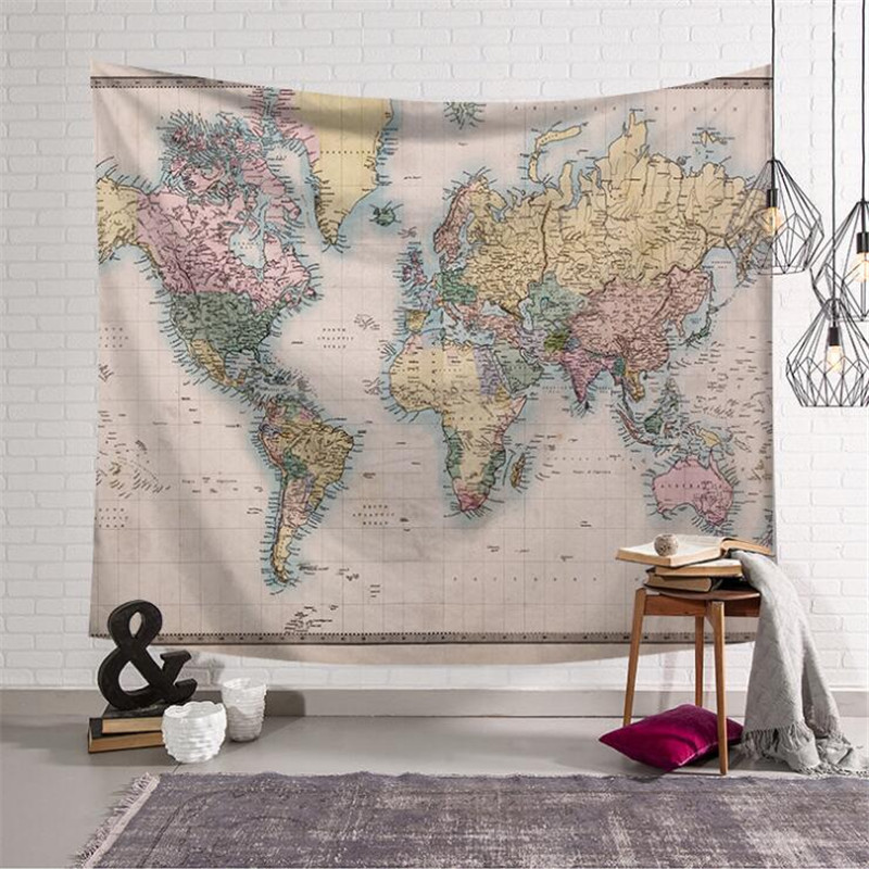 World Map Pattern Tapestry Hanging Polyester Fabri... – Grandado