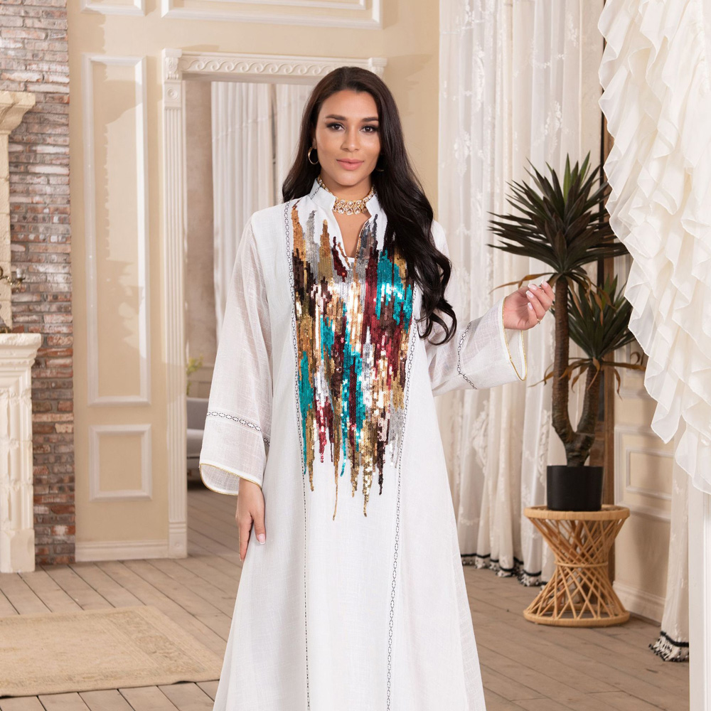 AB099 Long Dress White Abaya Ramadan Clothes Musli... – Grandado