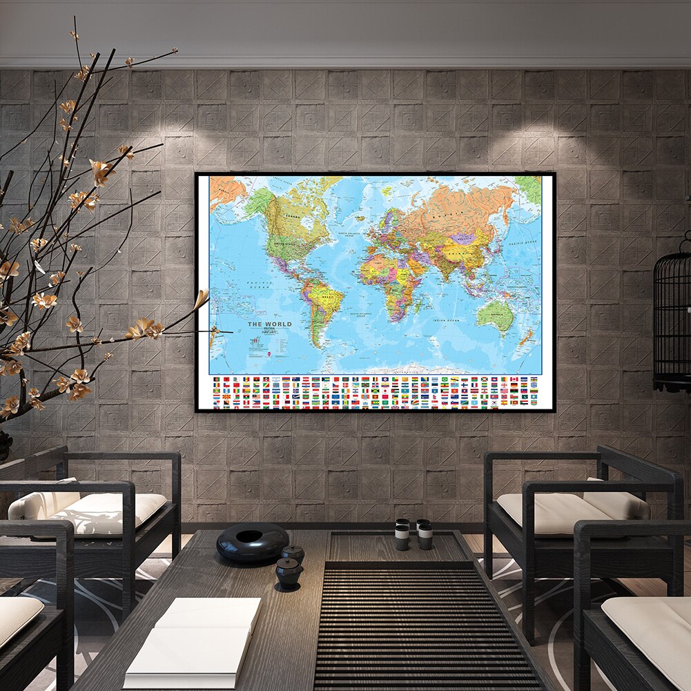 70*50cm The World Political Map with National Flag... – Grandado