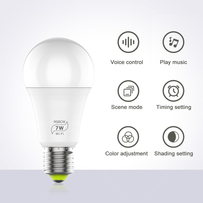 E27 Wifi Smart LED Lamp 7 W RGBCW Multi-color Dimb... – Vicedeal
