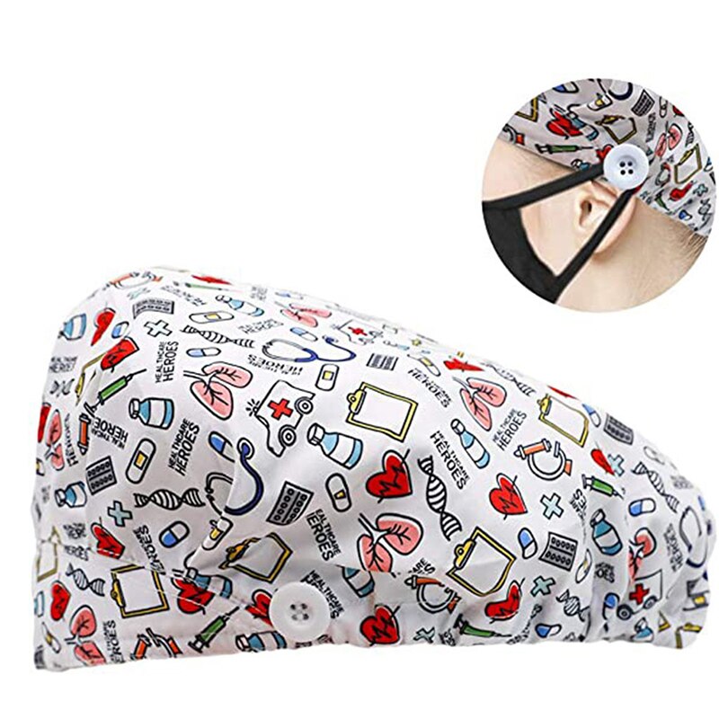 Women Men Surgical Cap Floral Printing Buckle Nurs... – Vicedeal