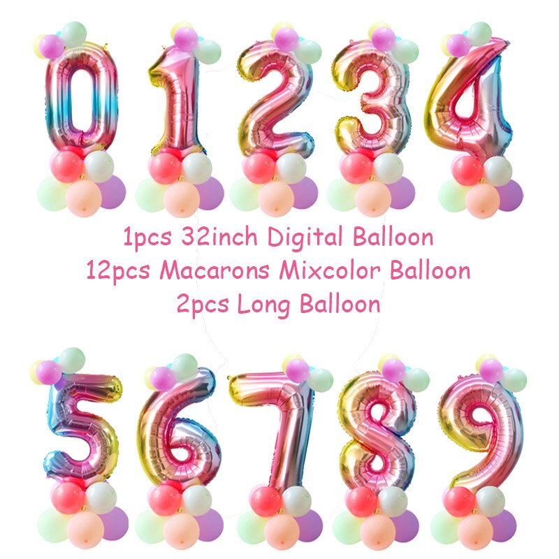 15pcs 1st Birthday Balloons Rainbow Number Balloon... – Grandado