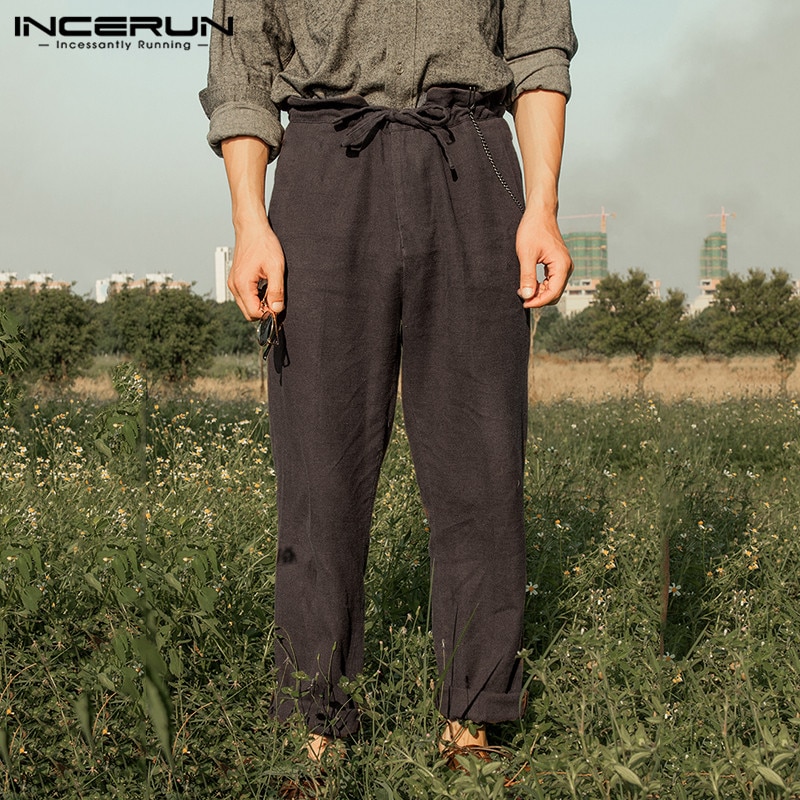 INCERUN Mannen Effen Kleur Vintage Baggy Wijde Bro... – Vicedeal