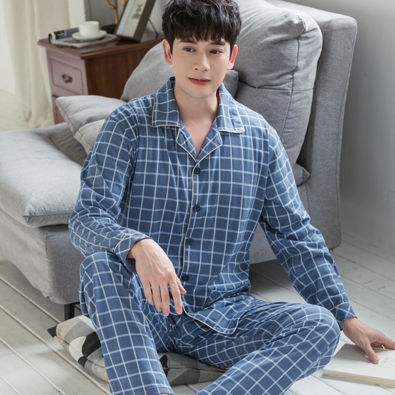 Herfst Winter Katoen Mannen Pyjama Set Striped Pij... – Grandado