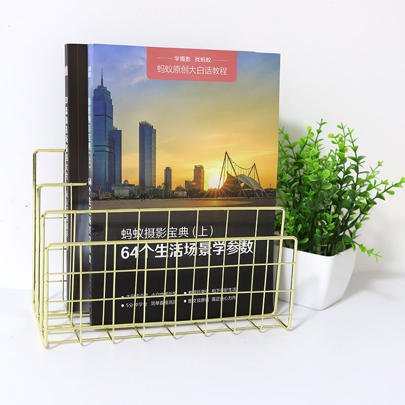 Three grid iron book shelf metal book stand deskto... – Grandado