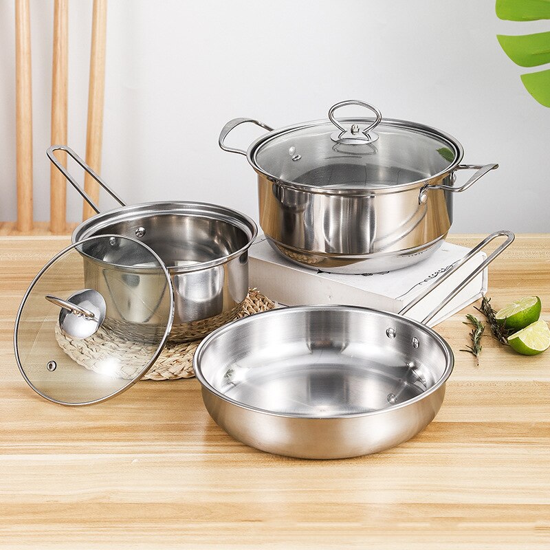 Drie-Delige Roestvrijstalen Keuken Pot Set Kookger... – Vicedeal