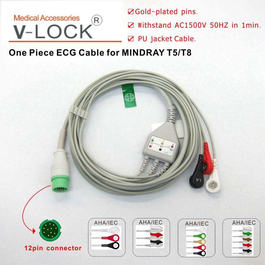 One-piece ECG cable with 3leads,snap for MINDRAY T... – Vicedeal