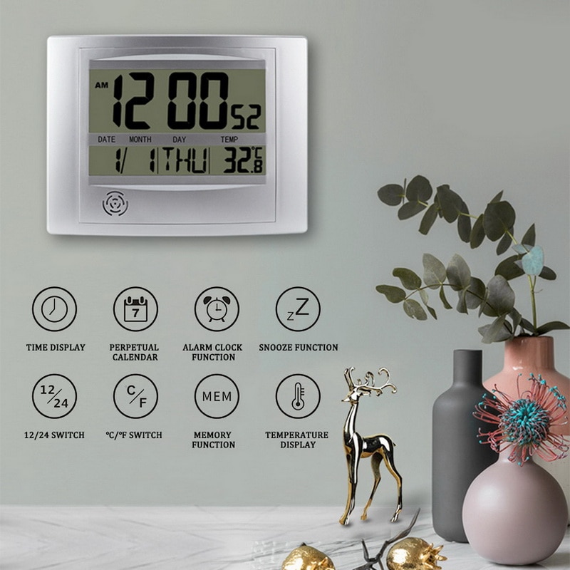 Decorative Digital Wall Alarm Clock Desk Calendar ... – Grandado