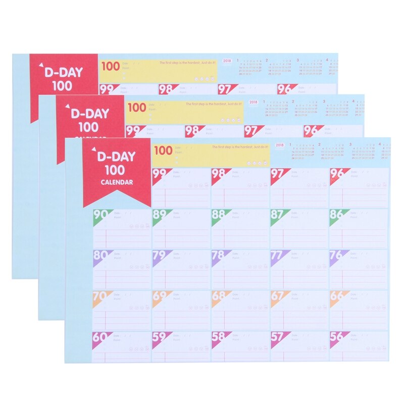 3 Sheets Plan Paper 100 Days Countdown Schedule Wa... – Grandado