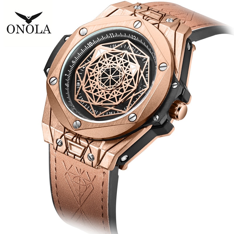 ONOLA brand mens wristwatches leather quartz luxur... – Grandado