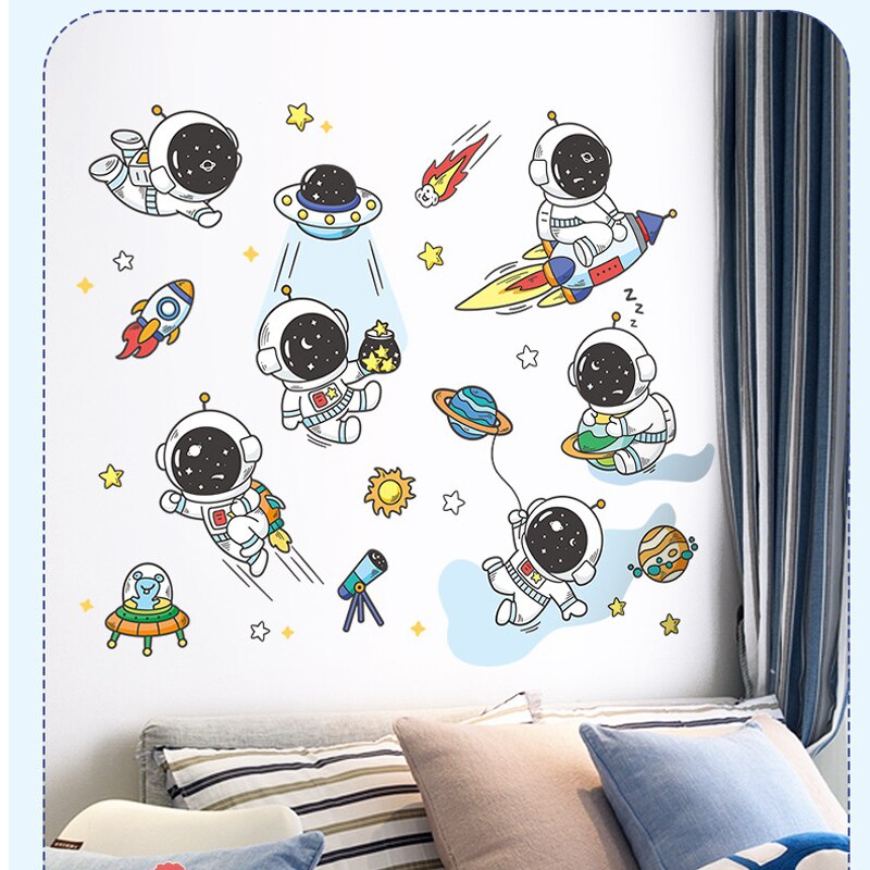 Cartoon Outer Space Travel Astronaut Wall Stickers... – Grandado