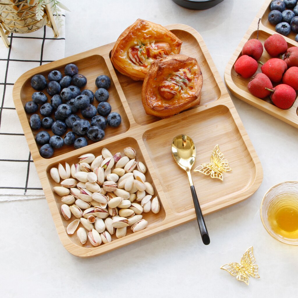 Divided Bamboo Square Round Plates Healthy Eating ... – Vicedeal