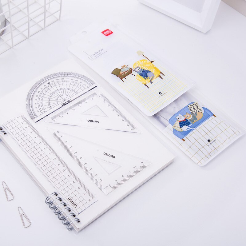 Deli 4pcs/set Transparent Straight Triangle Ruler ... – Grandado