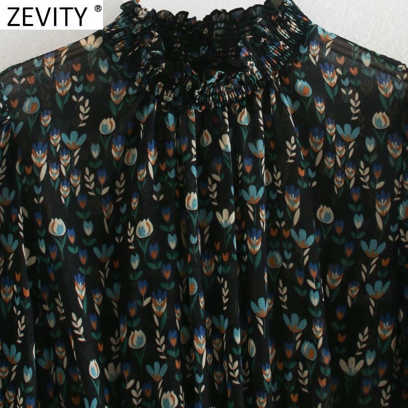 Zevity Women Pleated Ruffles FLower Print Chiffon ... – Grandado