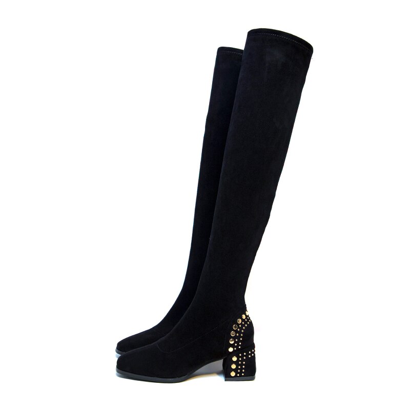 Black Over The Knee Boots High Heels Women Suede T... – Grandado
