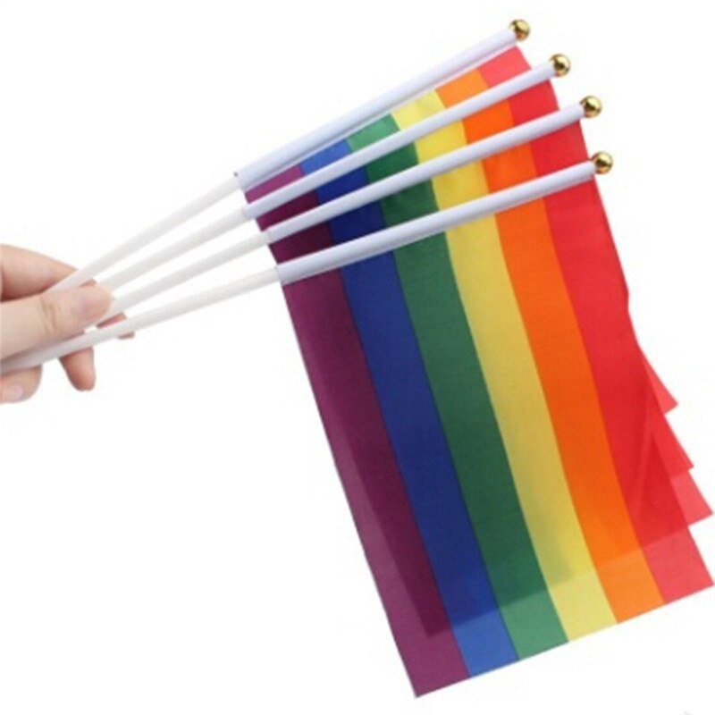 12Pcs Plastic Stick Rainbow Hand Flag Car Flags Am... – Grandado