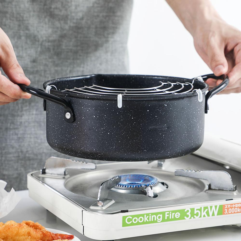 Japanese Style Deep Frying Pan With Oil Filter Hol... – Grandado