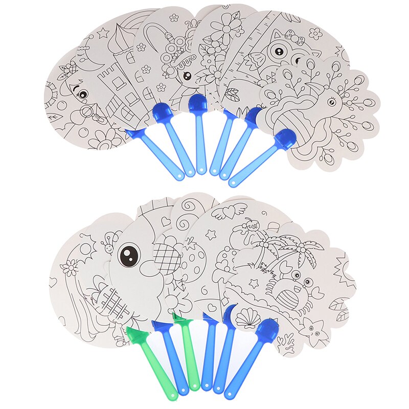 DIY Coloring hand fan Kids Cartoon Hand Fan Paper ... – Vicedeal