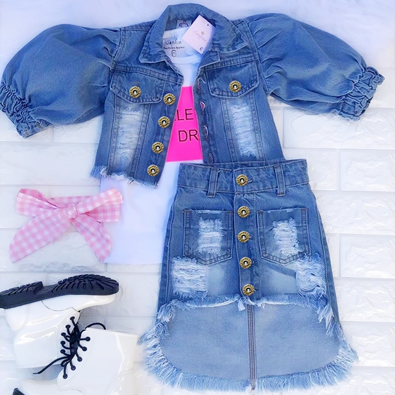 2Pcs Fall Kids Two- piece Clothes Set Blue Puff Sl... – Grandado