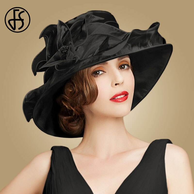 FS White Wedding Hat For Women Large Wide Brim Org... – Vicedeal