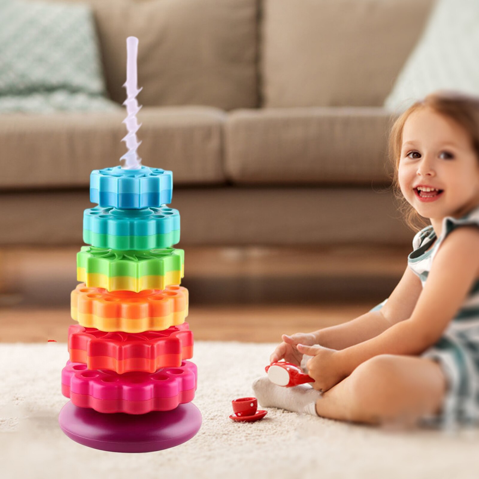 Plastic Rainbow Tower Stacking Toy Classic Shape E... – Vicedeal