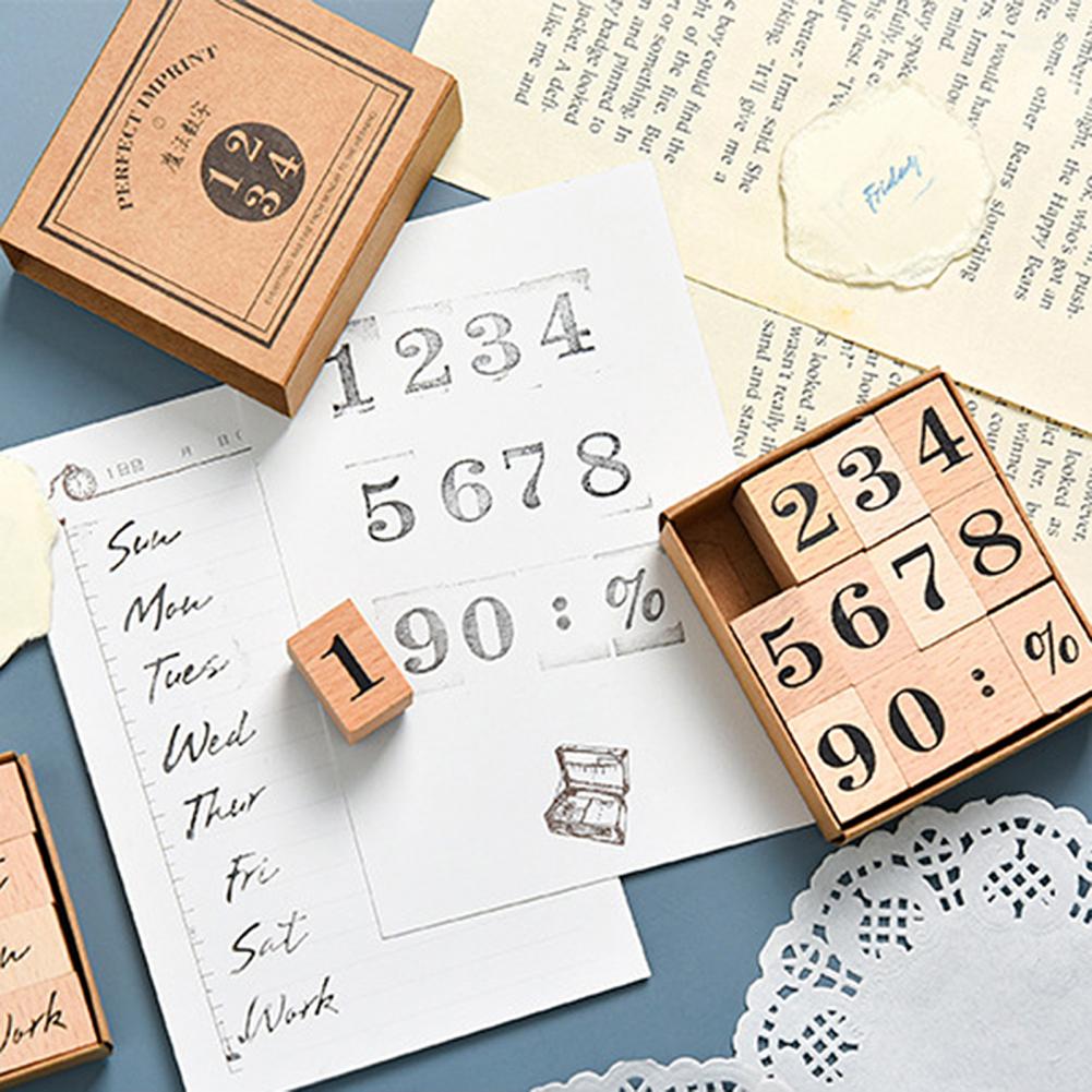 Vintage Cursive Wooden Rubber Numbers English Mont... – Grandado