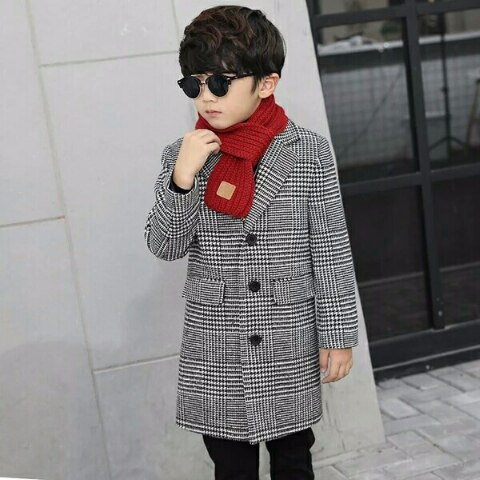 Autumn Winter Boys Jacket Wool Coat Kids Lattice C... – Grandado