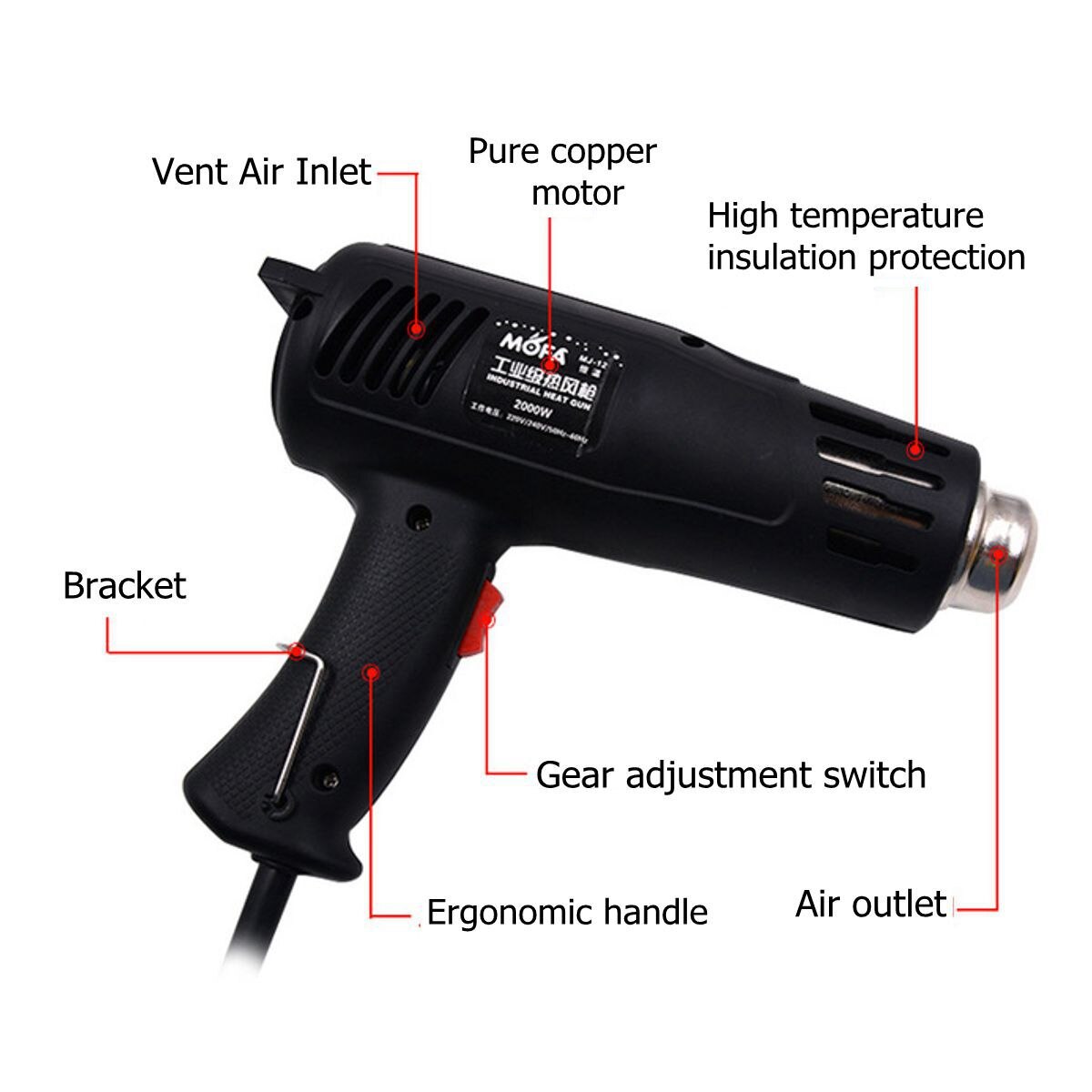 Heat Gun 2000W Air Gun Kit with Large handle Varia... – Vicedeal