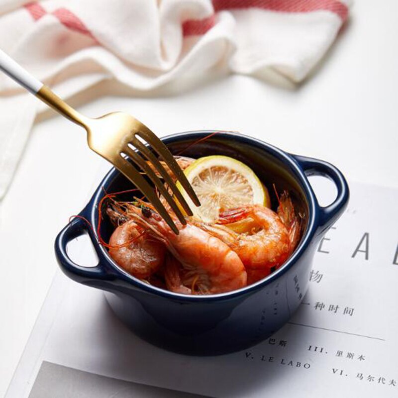 Ceramic Glazed Double Ear Bowl with Lid Microwave ... – Grandado