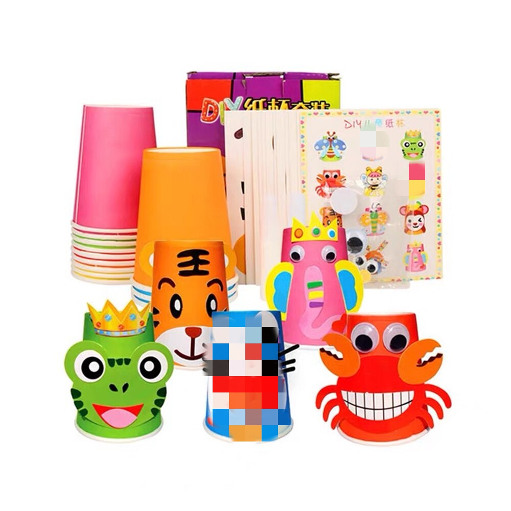 12pcs/set Kids Animals DIY handmade paper cups sti... – Grandado