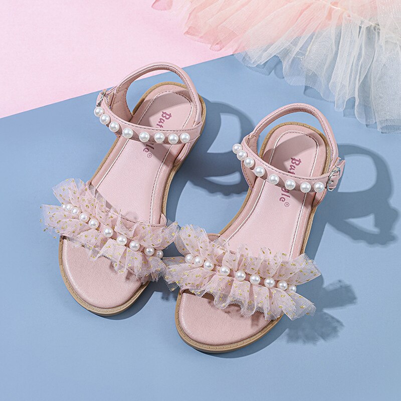 Little Girls Pink Princess Sandals Tulle Beaded Ki... – Grandado