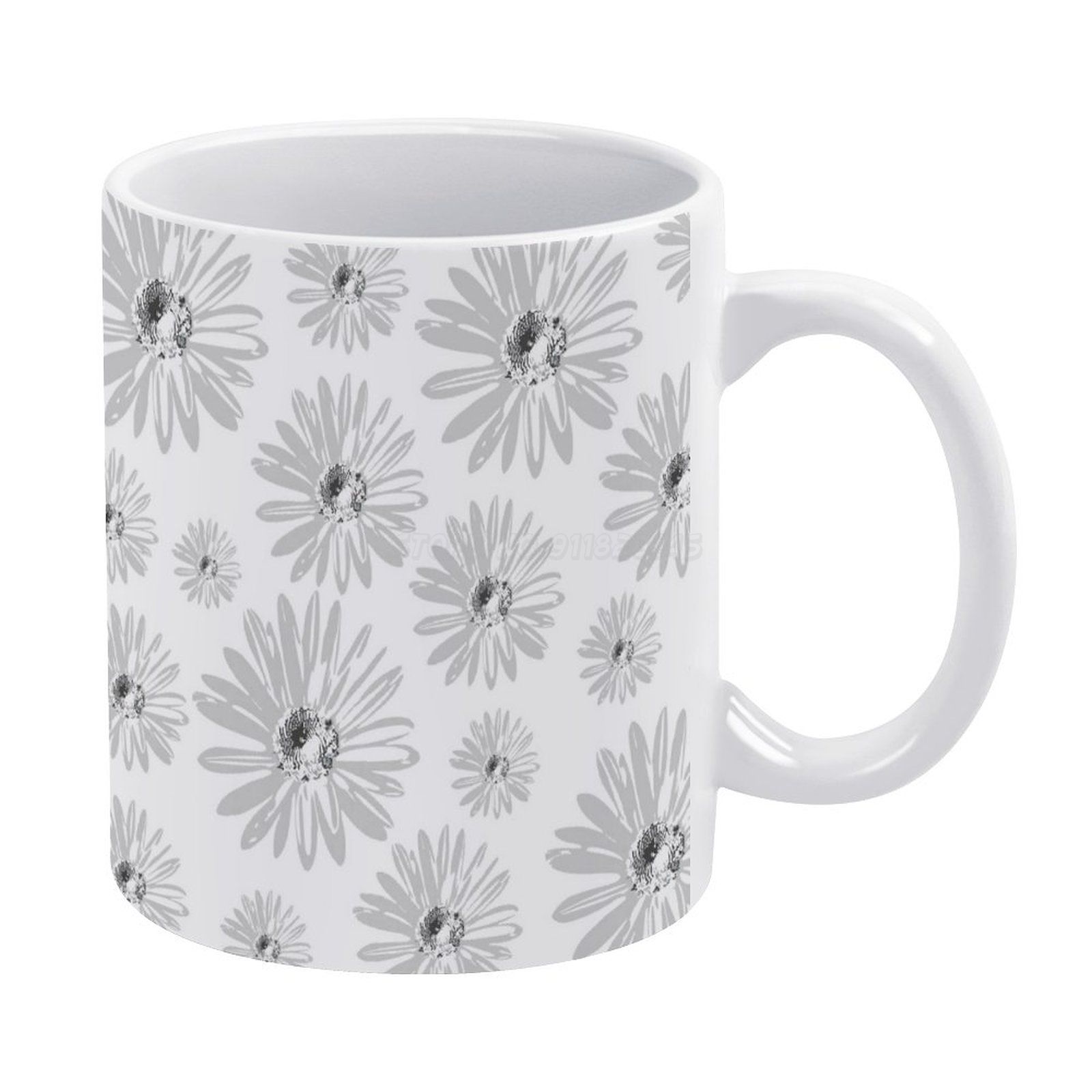 Spring Flower Gray White Mug White Ceramic Tea Cup... – Grandado
