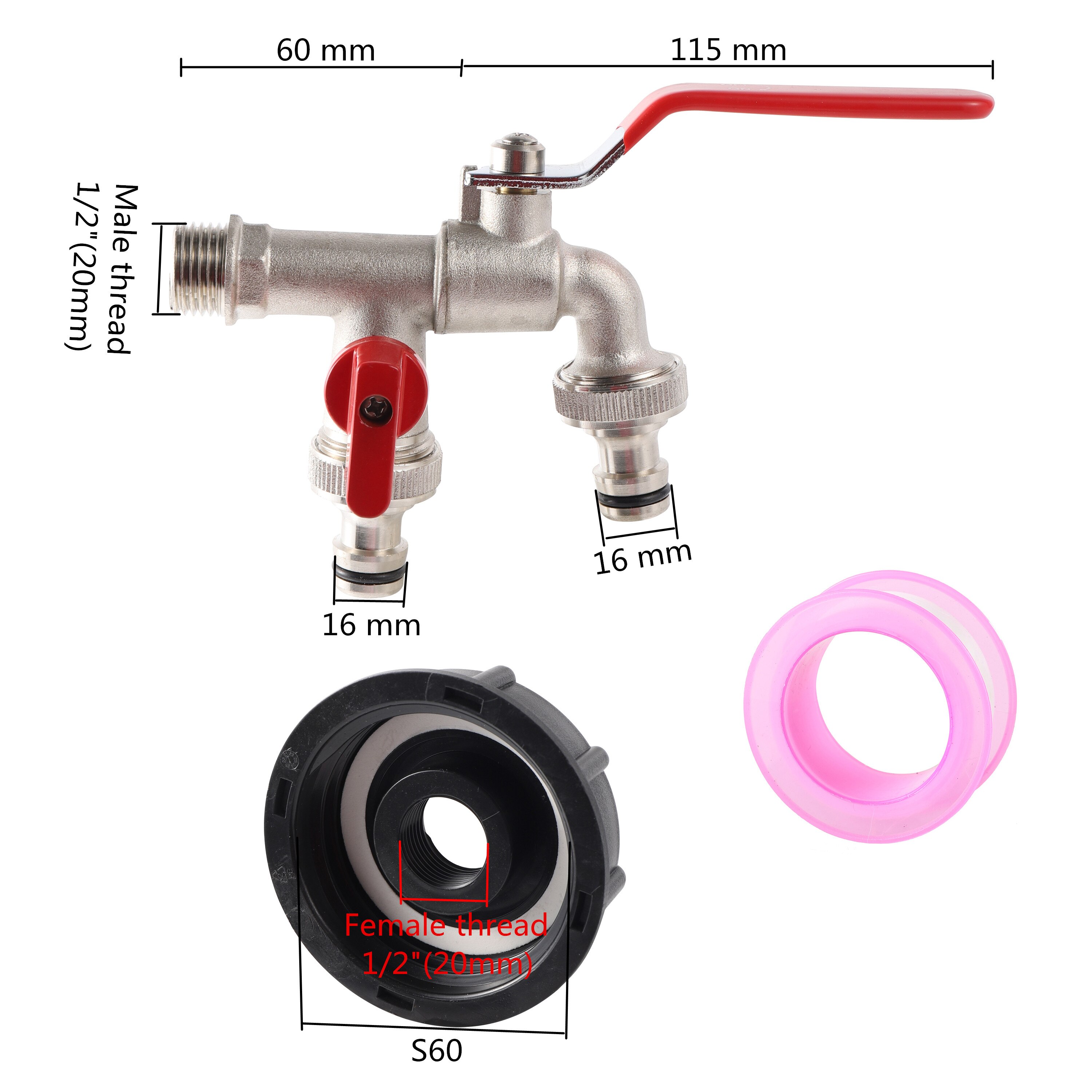 Dubbele Tap Ibc Tank Adapter S60X6 1/2 "Tuinslang ... – Vicedeal