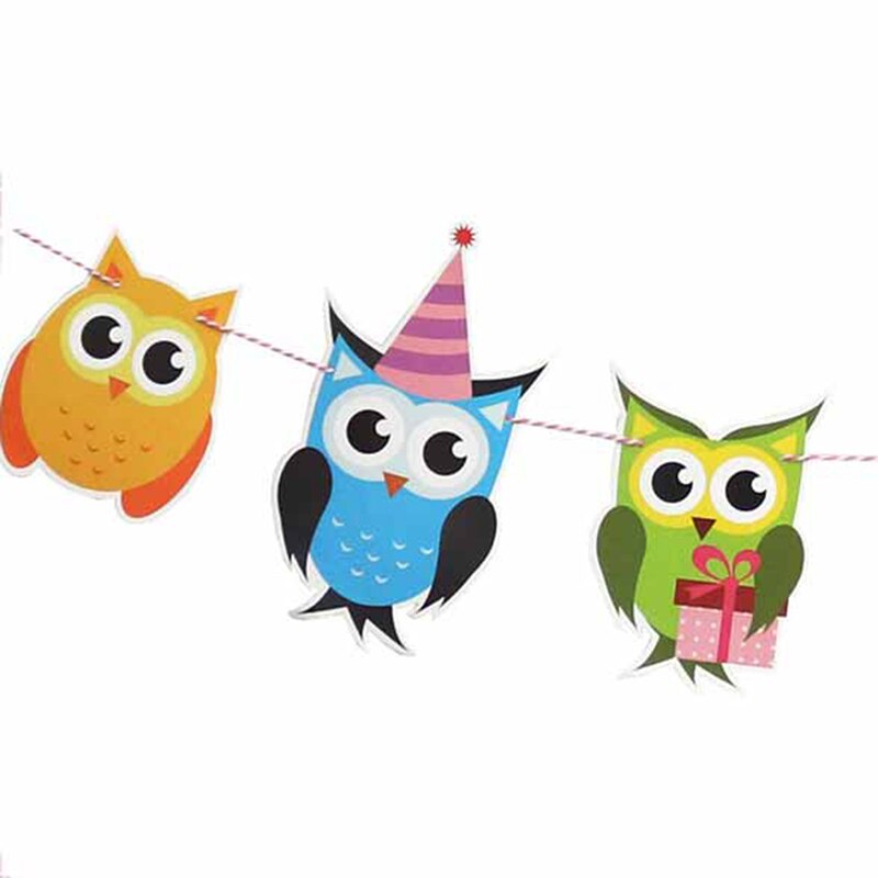 Birthday Garland Cartoon Animal Owl Paper Flags Ba... – Grandado