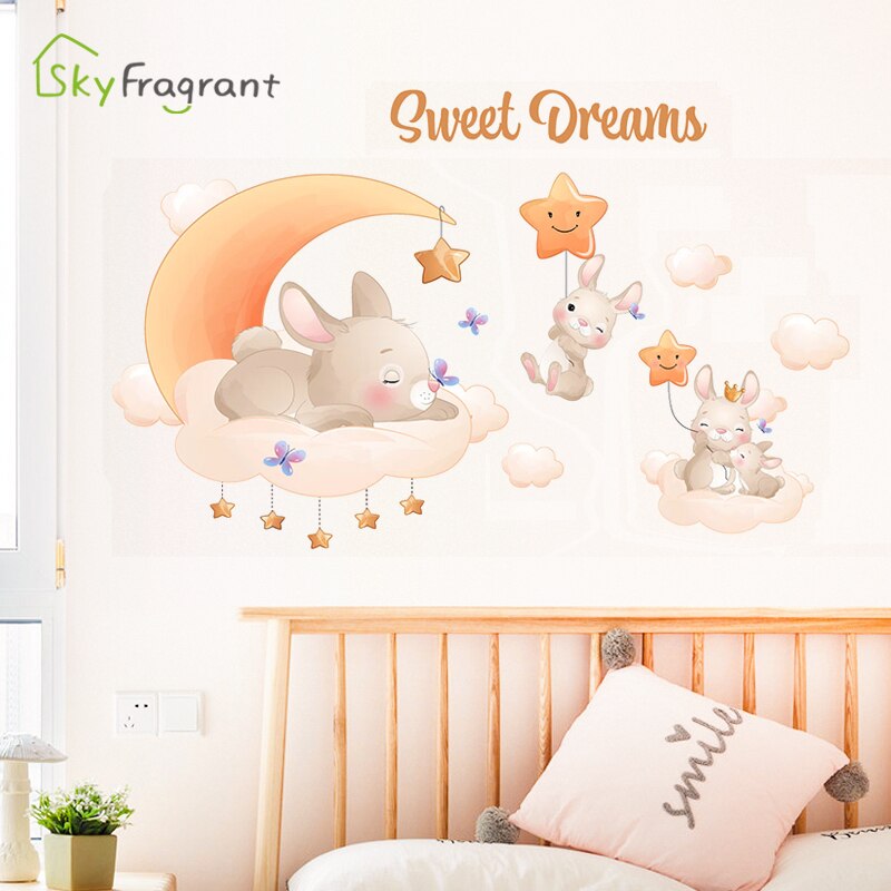 Cartoon Cute Rabbit Animal Wall Stickers For Kids ... – Grandado