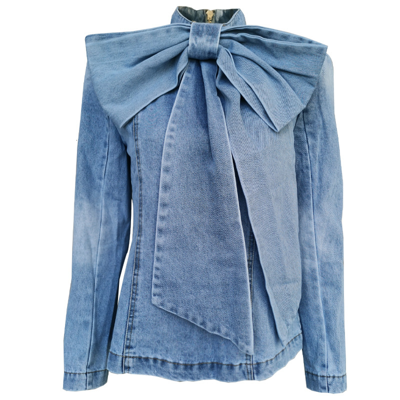 TWOTWINSTYLE Patchwork Bow Denim Women's Jacket St... – Grandado